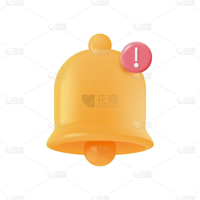 通知钟图标孤立在白色背景上。3D渲染黄色铃声与新的通知社交媒体提醒。现实的矢量图标。素材-花瓣网