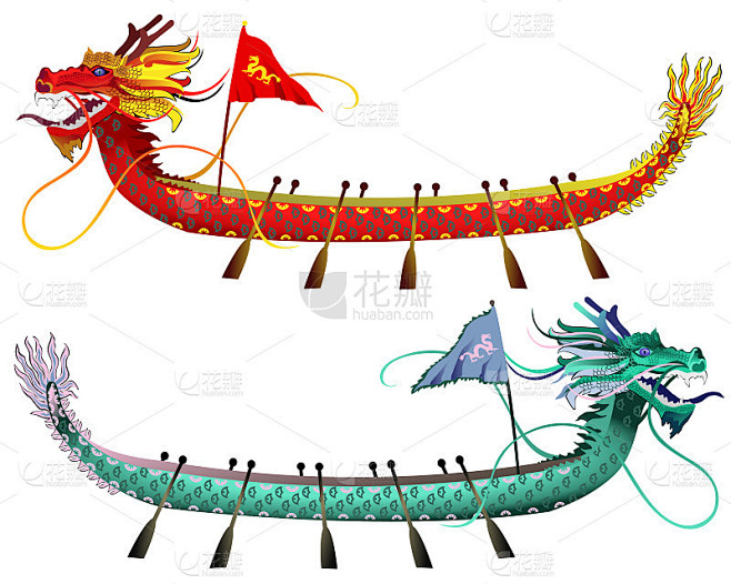 Two dragon boats, vector illustrations for Dragon