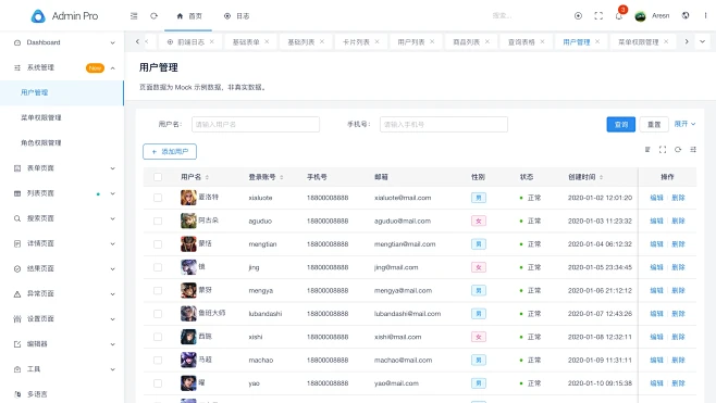 用户管理 - iView Admin Pro-花瓣网