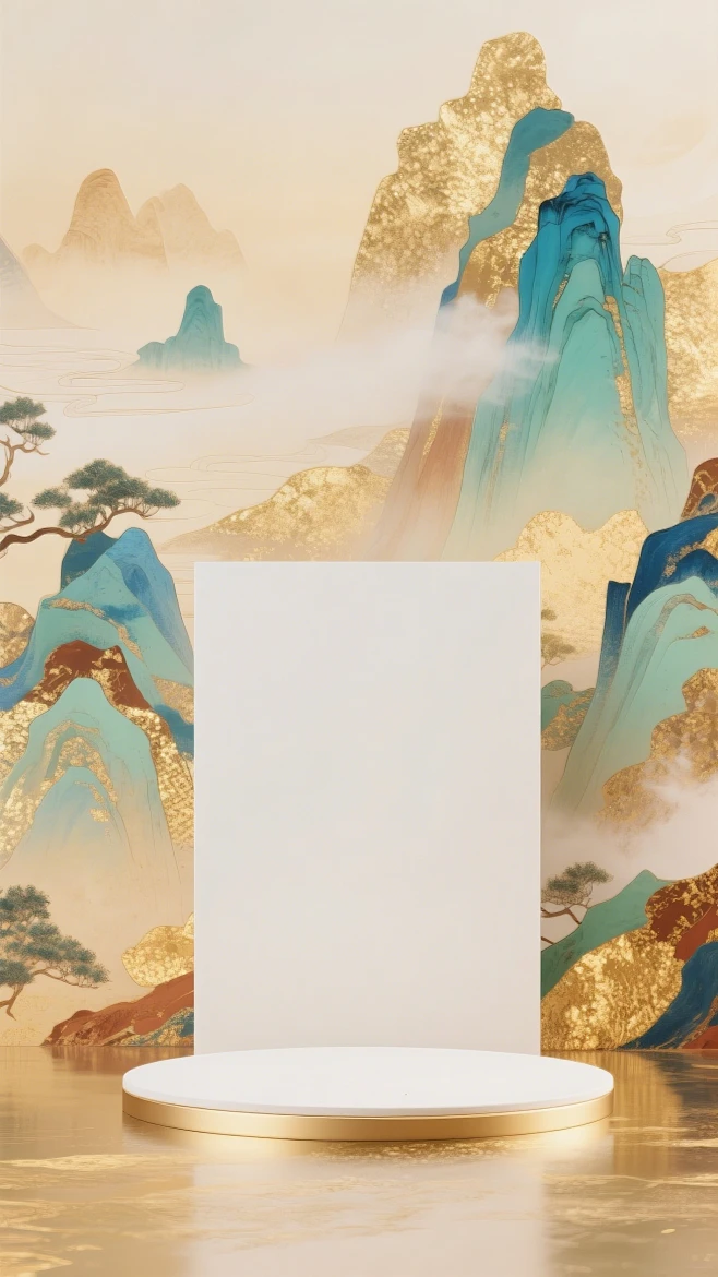 展台，场景，电商背景，国风，中式建筑与山水，敦煌风格，竖屏，zxs (3)-花瓣网