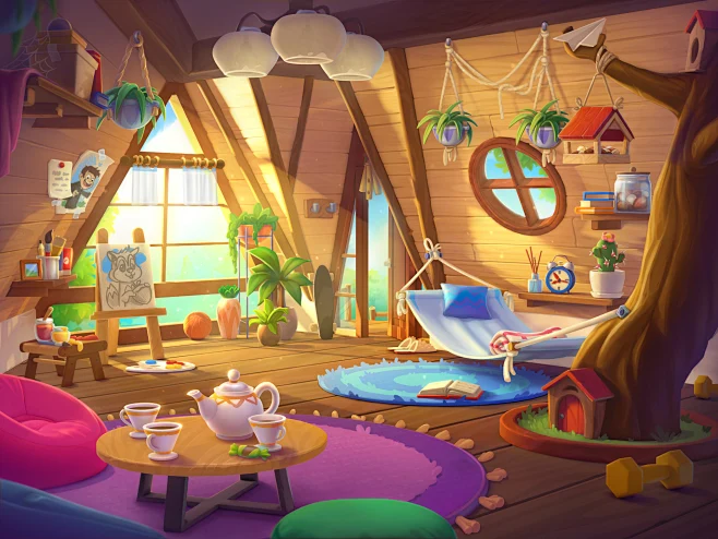 2D casual Digital Art Game Art ILLUSTRATION indoor interrior location ...