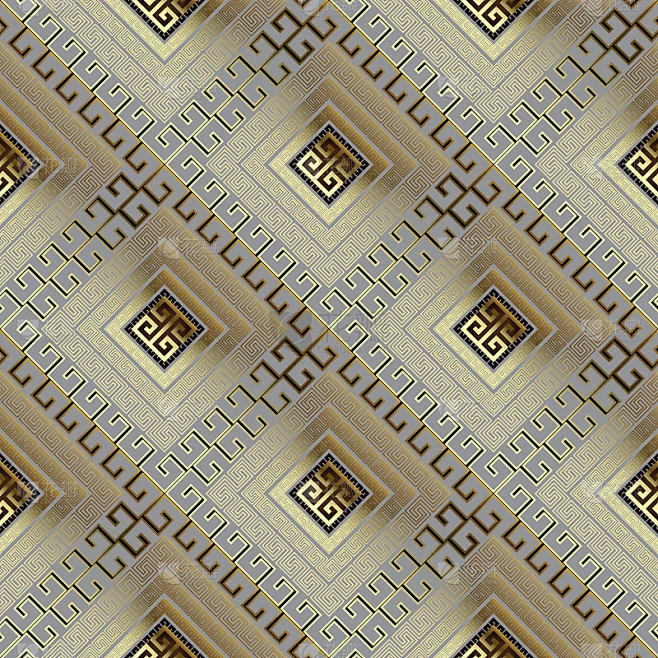 Waffle gold 3d greek vector seamless pattern. Geom素材-花瓣网