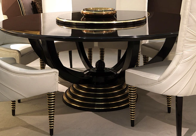 BLACK LACQUER AND GOLD LEAF TABLE A759 - A rare designer dining table ...