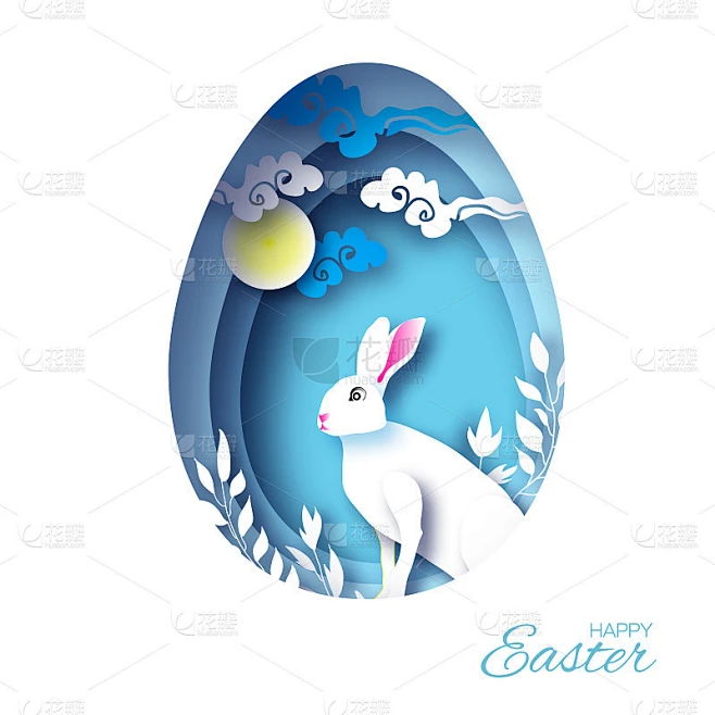 Happy Easter Greeting card with paper cut bunny ra图片_其他图片图片素材-花瓣网