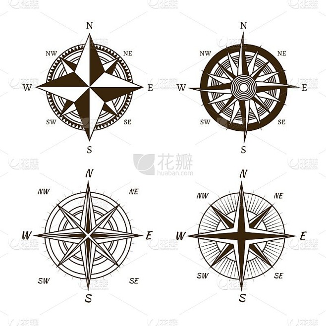 图标指南针。风中的玫瑰手绘。东西南北通航，旅游探险的象征。地理地图，复古风格。抽象复古标志，象形图对