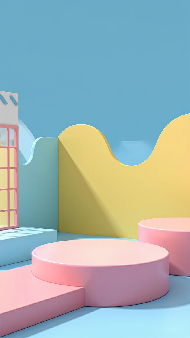 马卡龙色背景 展台 底座 几何场景 撞色场景 几何背景 撞色背景 -花瓣网