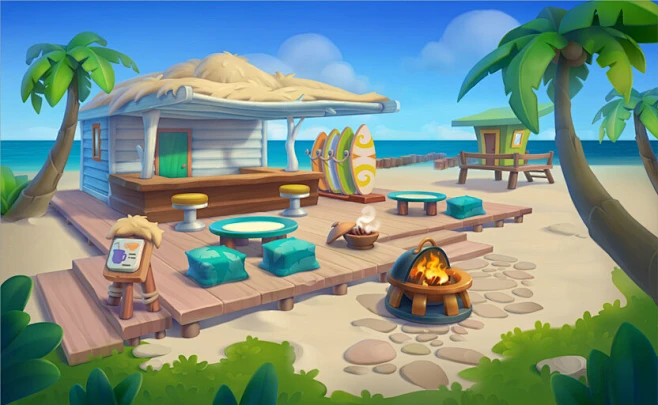 Concept and final render (Room restoration Playrix Fishdom )-花瓣网