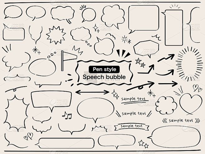 Hand-drawn marker-style callout sets,line drawings