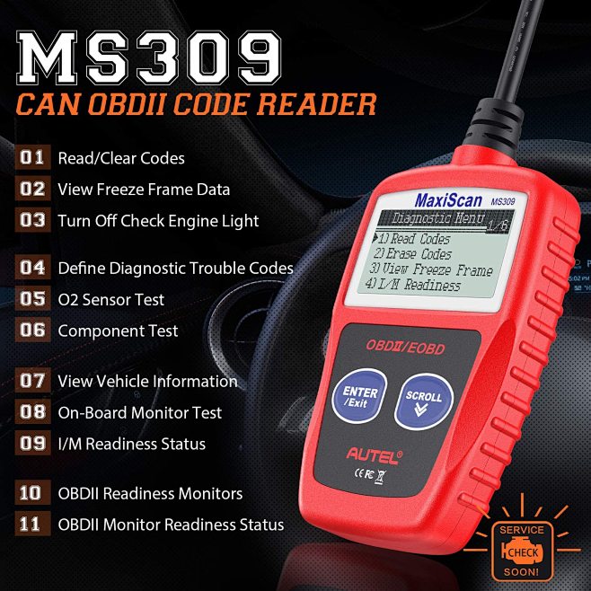 Amazon.com: Autel OBD2 Scanner MaxiScan MS309 Car Check Engine Code ...
