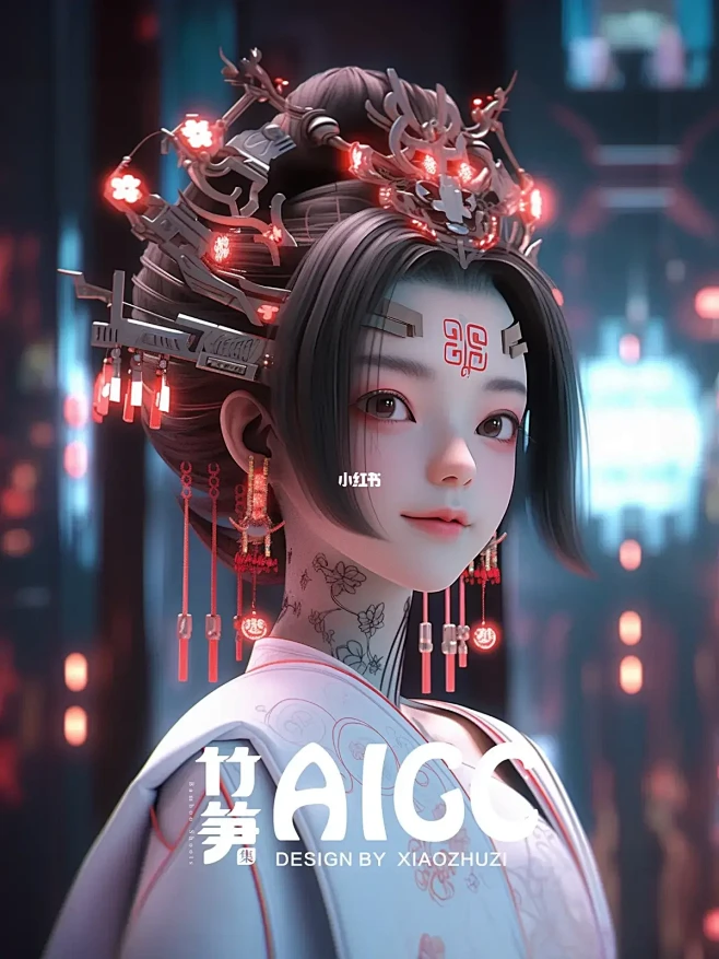 【AIGC】3D国风赛博少女| Midjourney-花瓣网