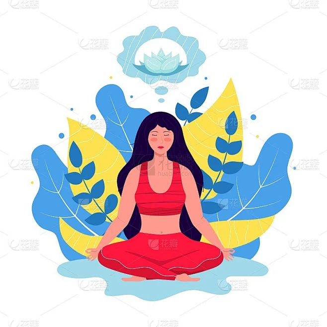 Vector illustration meditation concept. Young girl素材-花瓣网