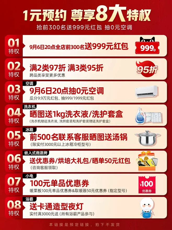 【1元特权】美的1元预定999元权益大礼包 享8大特权 限量抢免单-tmall.com天猫-花瓣网