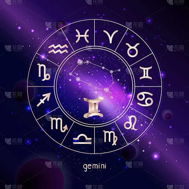 Vector illustration of 3D sign and constellation G素材-花瓣网