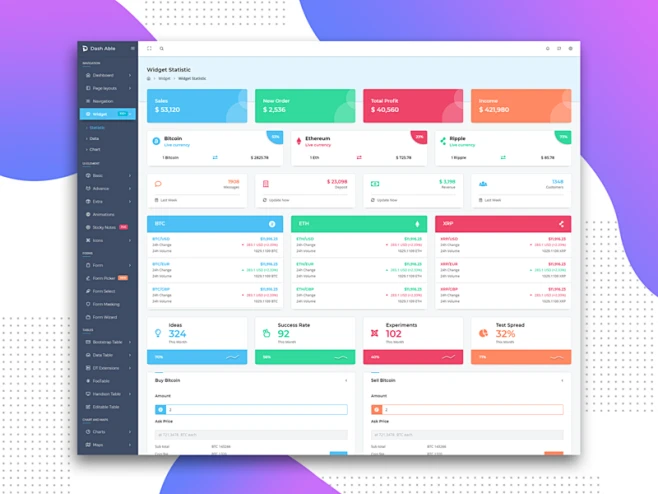Widget Page: Dash Able Admin Template 2d angular7 admin design admin ...