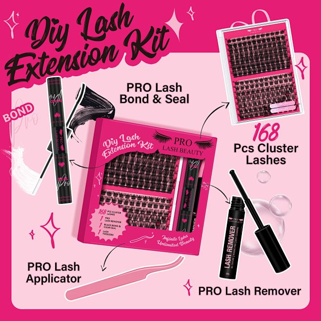 Amazon.com: PRO Lash Extension Kit Lash Clusters Kit with 168 Pcs Individual Lashes Cluster ...