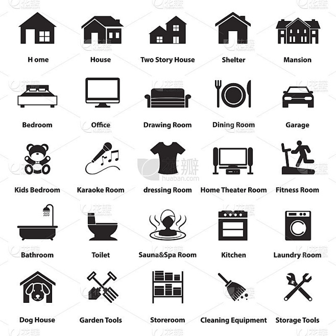 家，房间的图标和符号
