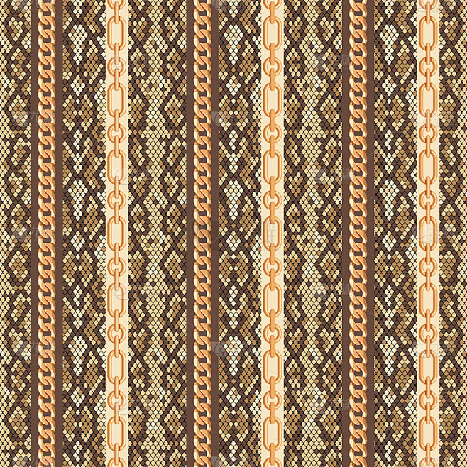 Gold chains snake skin seamless pattern. Vector il