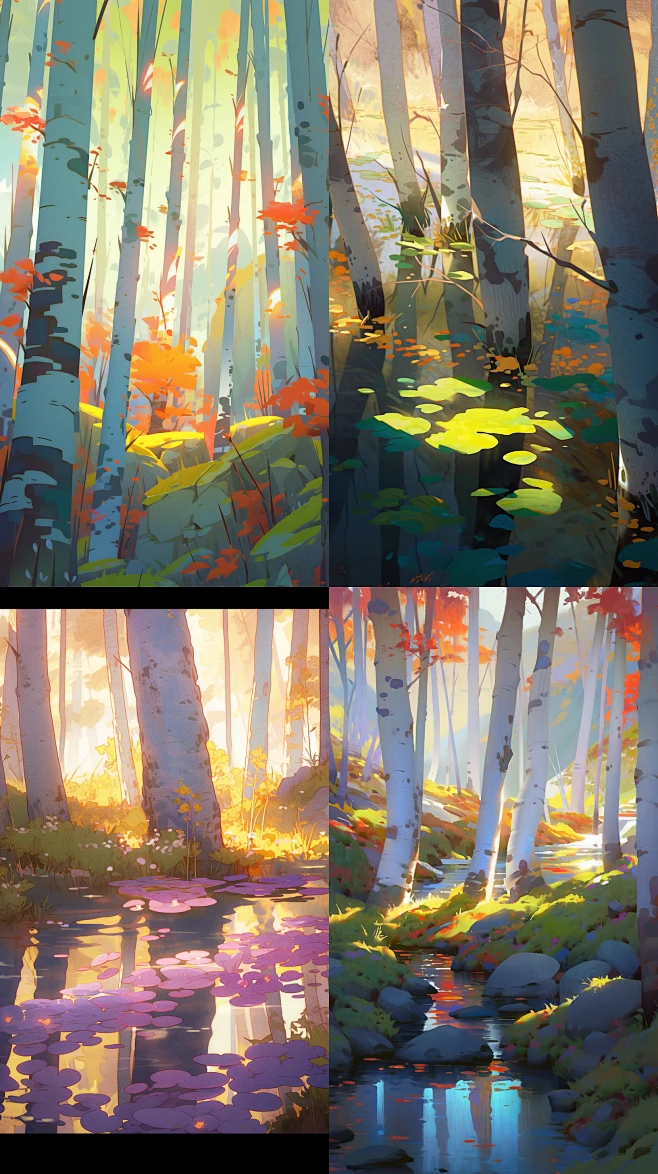 Impressionistic oil, luminism, vibrant ink and watercolor, dense Autumn ...