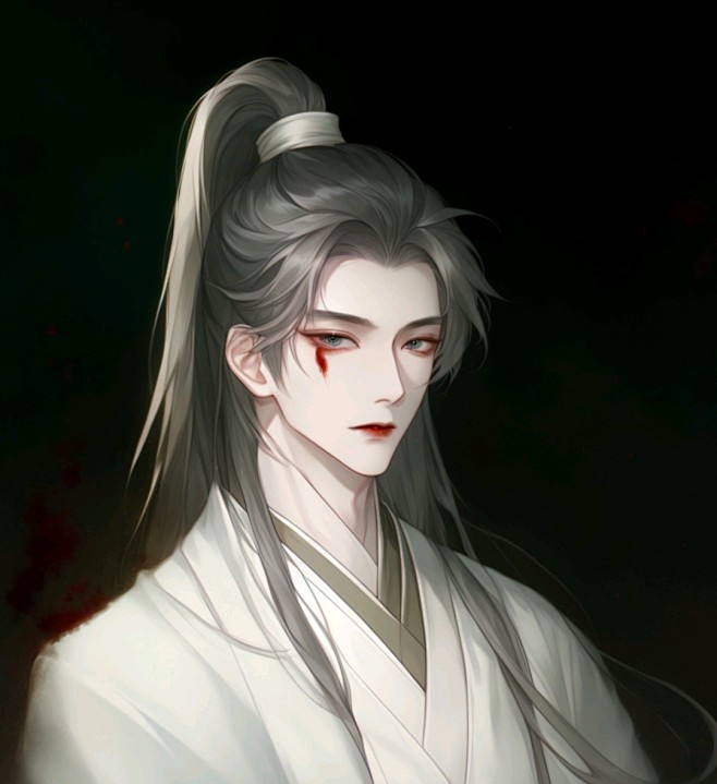 古风二次元美男子，古风头像，古风美男，战损，白毛控，白衣控