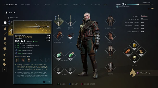 The Witcher 3 inventory UI alternative design Fan art, Thibaut Pigeard-花瓣网