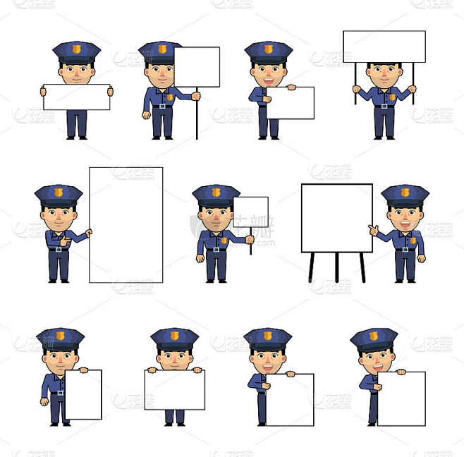 Set of policeman characters posing with various bl素材-花瓣网