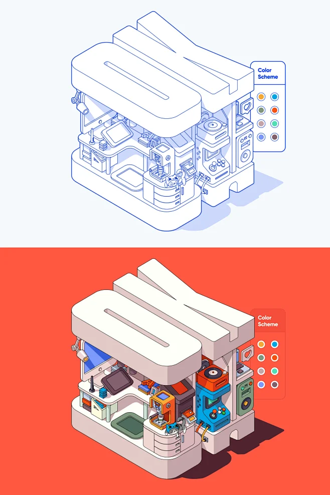 design Web Interface UI 3D flat site portfolio 2D-花瓣网