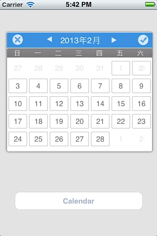 iOS / iPhone / iPad 一个简单易用、自定义界面的日历控件代码。代码还提供了delegate的回调函数，支持日期点击事件，支持 ...