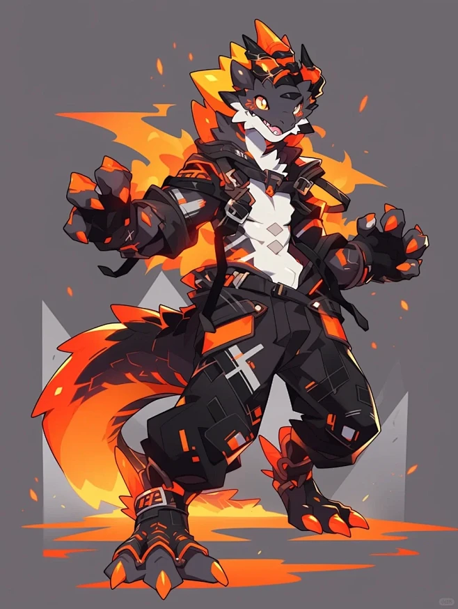 furry art cute fire dragon-花瓣网