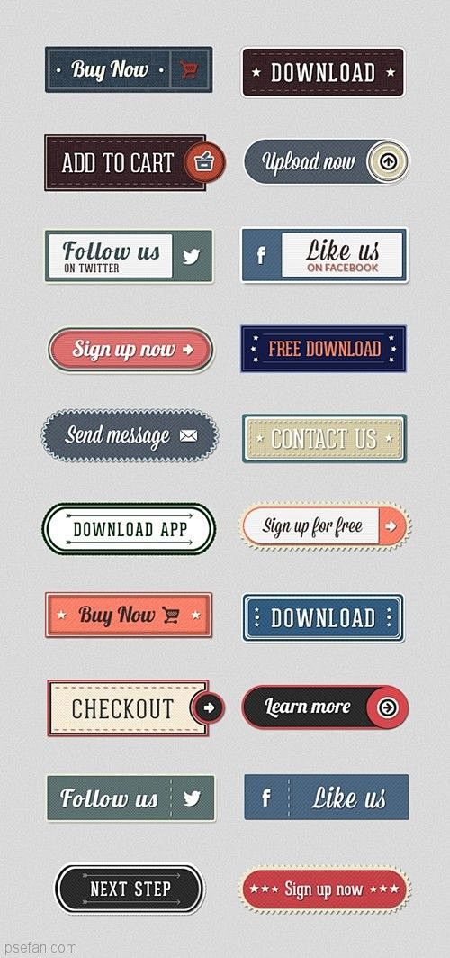 Retro Web Buttons 复古风页图标UI设计PSD源文件@北坤人素材