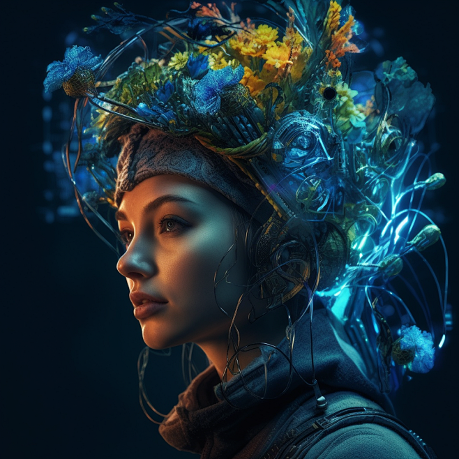 AI绘画 AIGC 机械花姬 头像 midjourney