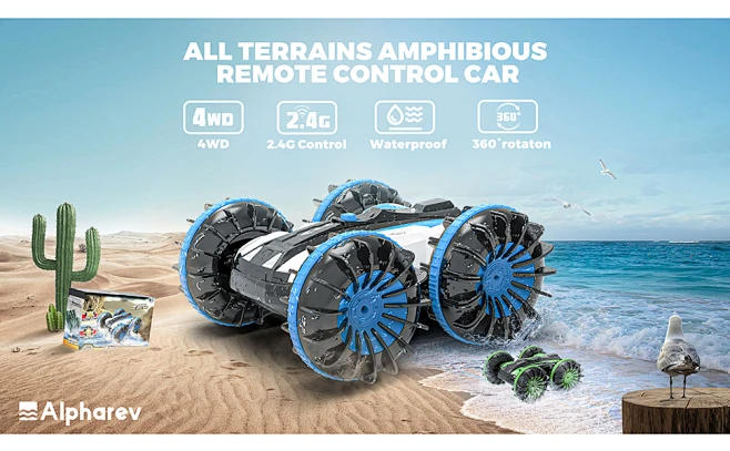 Amazon.com: ALPHAREV Amphibious Remote Control Car - RC Stunt Car for Kids 2.4 GHz 4WD Remote ...