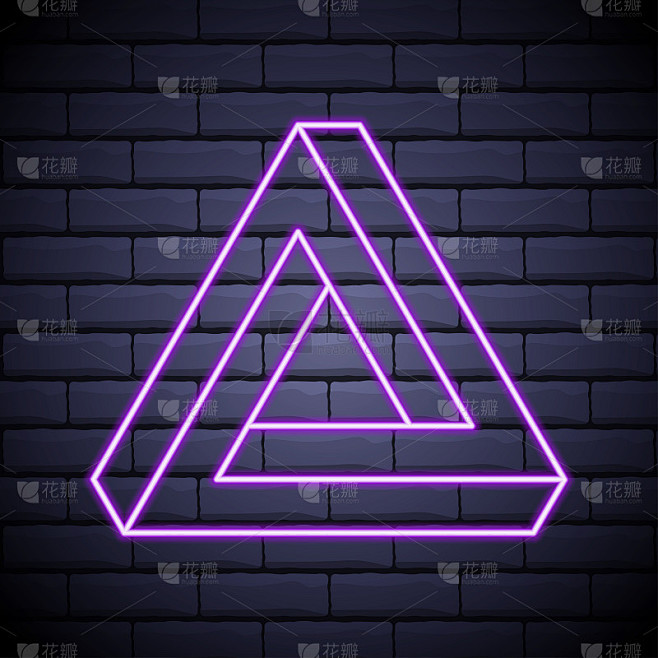 莫比乌斯三角形环霓虹标识风格不可能的几何-矢量轮廓图形设计