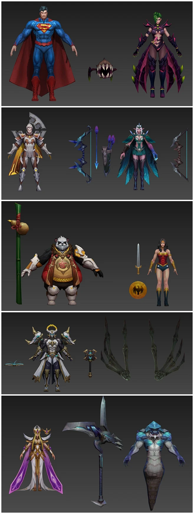 王者荣耀 欧美风格角色原画 Q版卡通Unity3d手游角色怪物武器翅膀道具 3d模型 低模手绘贴图 3dmax源文件 游戏美术素材 CG原画设定参考素材-花瓣网