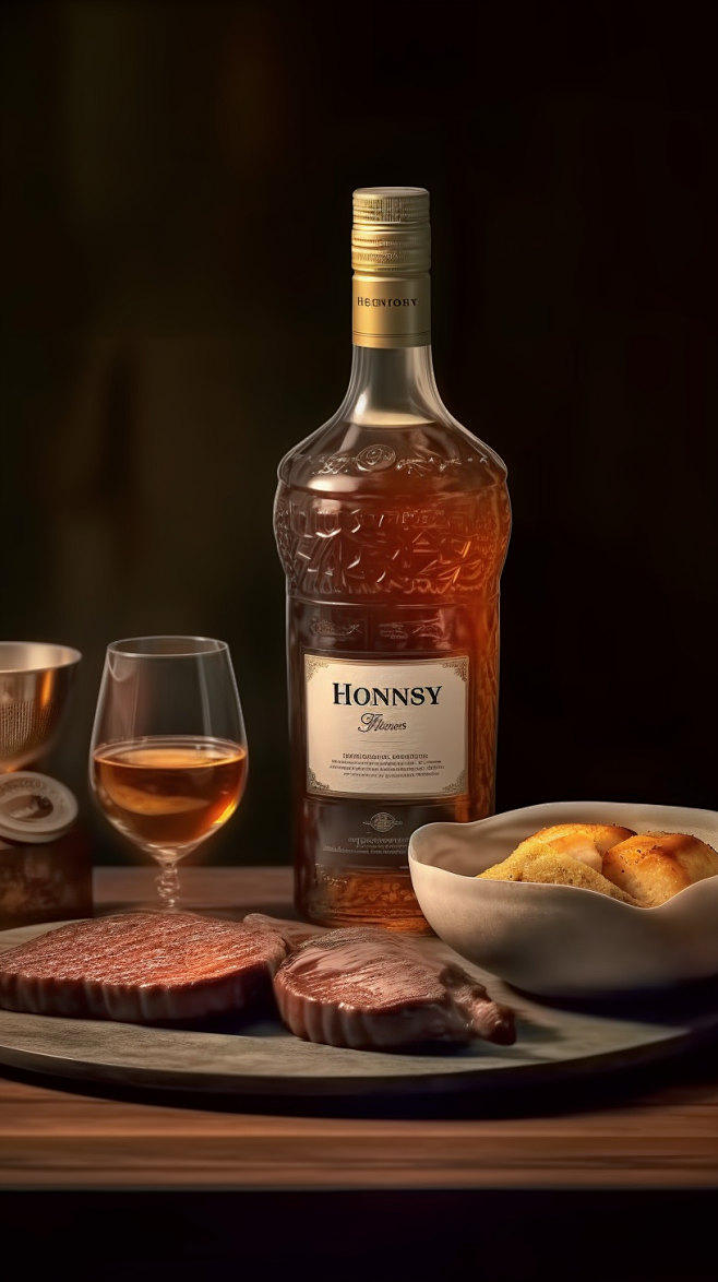 Lihe_a_bottle_of_hennessy_and_a_plate_of_beef_in_the_style_of_s_4eda9ed5-8cbf-4e4c-abe4-aa933e9109ed