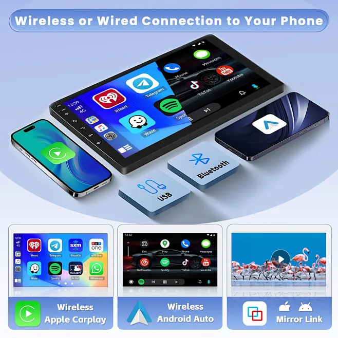 Amazon.com: 8 Core 4+64GB Android 13 Double Din Car Stereo Wireless Apple Carplay, 7 Inch ...