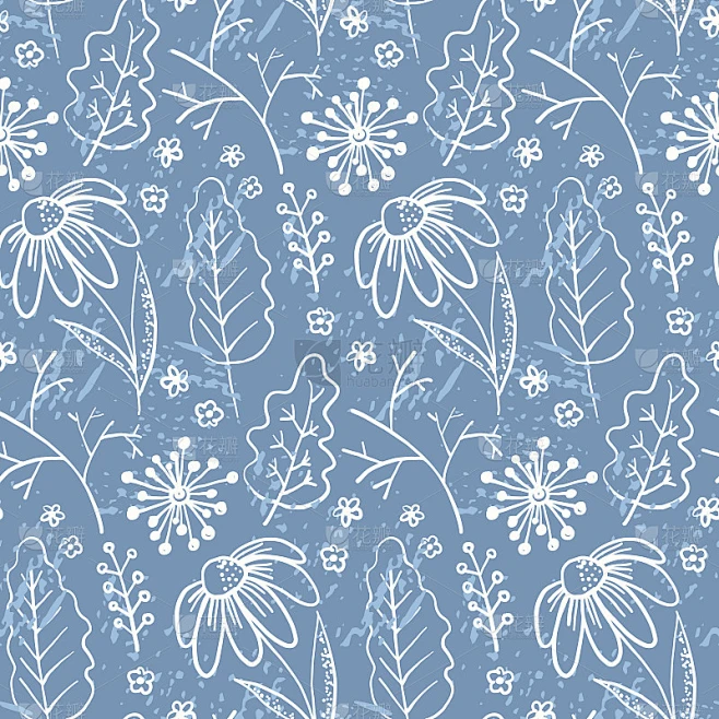 Pale blue pattern with outline leaves and branches素材-花瓣网