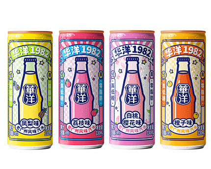 华洋1982汽水330ml*6易拉罐装果味碳酸饮料整箱饮品真低糖0脂肪