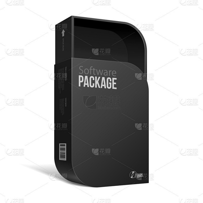 Opened Modern Black Software Package Box With Roun