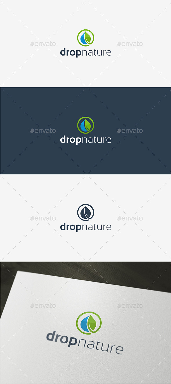 自然-标志模板自然下降标志模板Drop Nature - Logo Template - Nature Logo Templates水、生物 ...