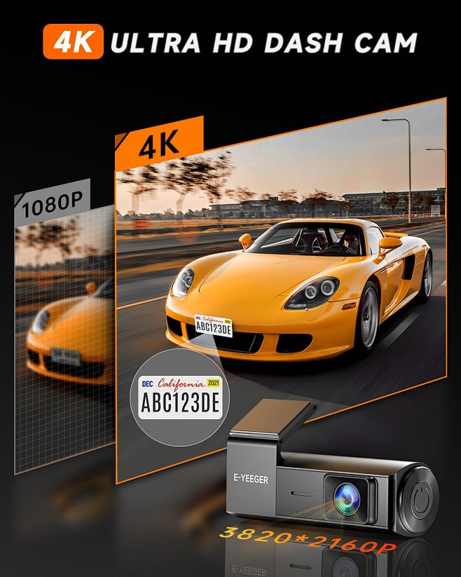 Amazon.com: Dash Cam 4K WiFi Front Dash Camera for Cars, E-YEEGER Car Camera 2160P Wireless Mini ...