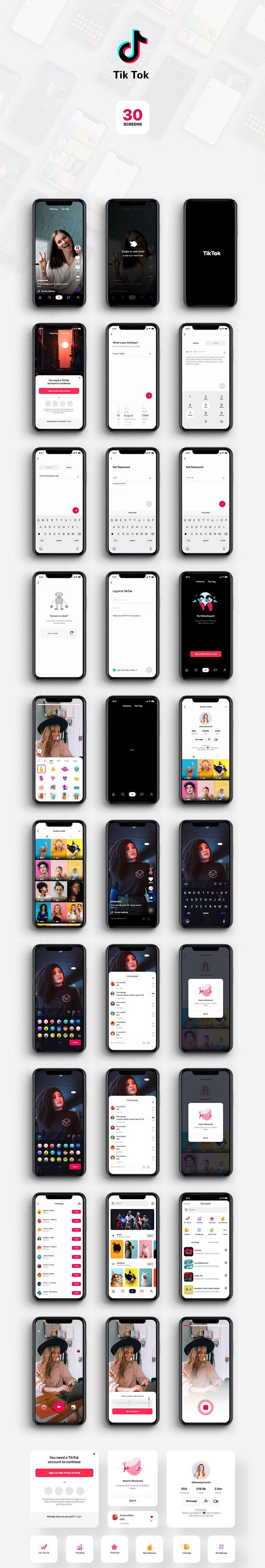 抖音短视频app 国际版Tik Tok 整套UI .xd素材下载 - 豆皮儿UI