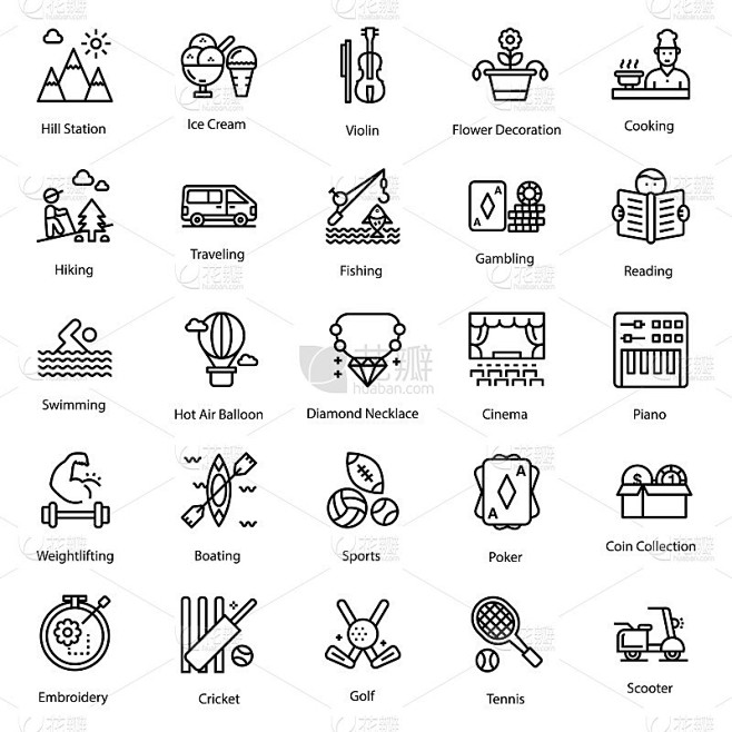 Hobbies Icons Set