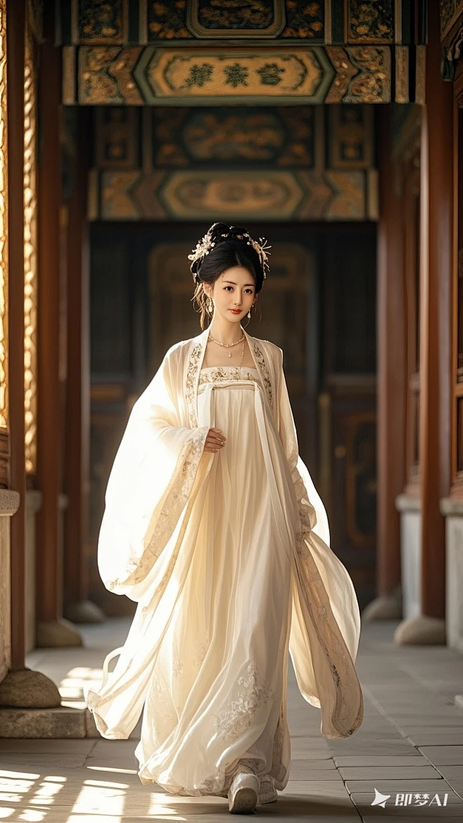 hanfu，白色汉服，宫殿，穿汉服的女孩，着古装，中国传统服装，中国古代服装，古老的中国公主，中式，香肩半露，Beth(24)-花瓣网