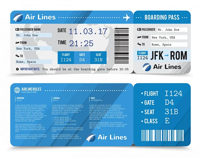 Colored realistic boarding pass composition with information about ...