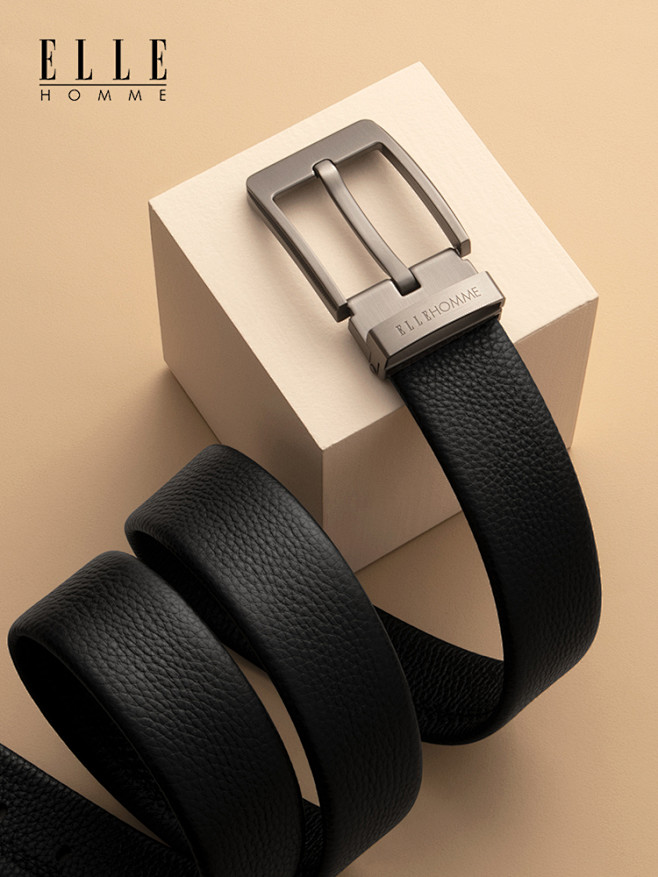 法国ELLE HOMME皮带男真皮针扣腰带男生牛皮皮带男士奢侈品牌高档-tmall.com天猫