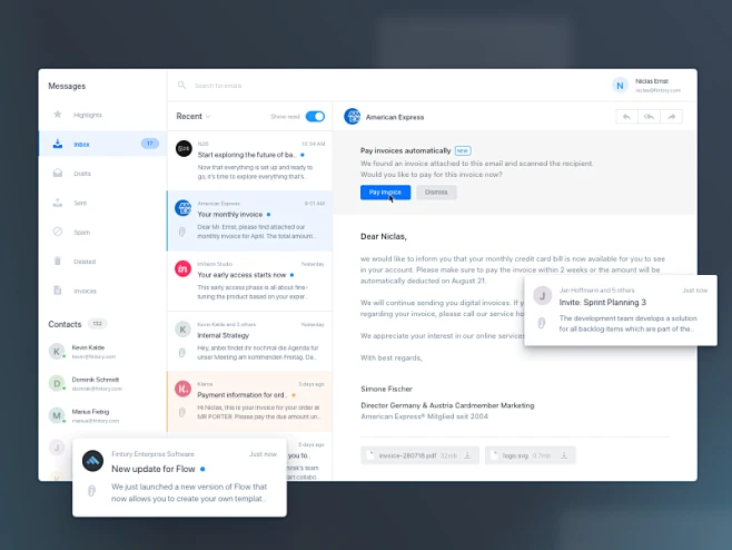 Email client with integrated payments pay invoice message messenger ...
