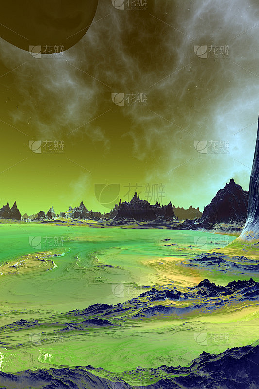 Alien Planet. Mountain and sky. 3D rendering