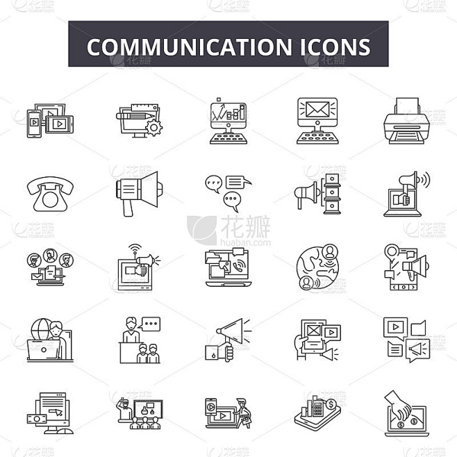 Communication line icons, signs set, vector. Commu