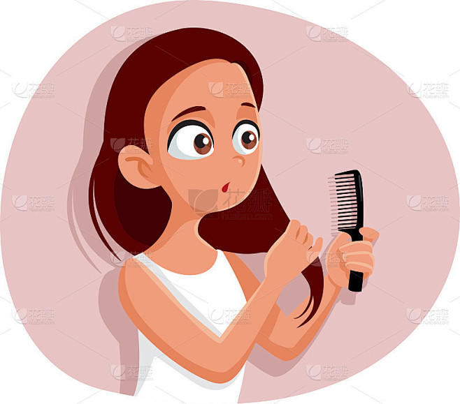 Funny Teen Girl Combing Her Hair Vector Cartoon