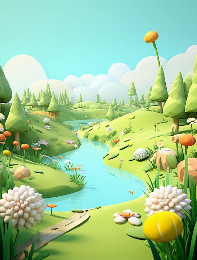 an image of an 3d scene in 3d, in the style of cute cartoonish designs ...